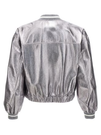 Brunello Cucinelli Laminated Leather Bomber Jacket - Silver