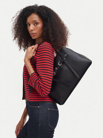 Tommy Hilfiger Handtasche Tommy Hilfiger Th Buckle Tote AW0AW19032 Schwarz