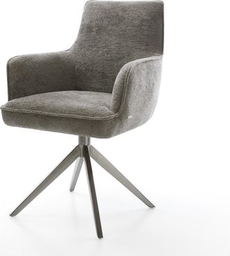 DELIFE Drehstuhl Heira-Flex mit Armlehnen Bouclé Soft Schlamm Kreuzgestell breit Graphit 360° drehbar Wippfunktion Taschenfederkern, Esszimmerstühle