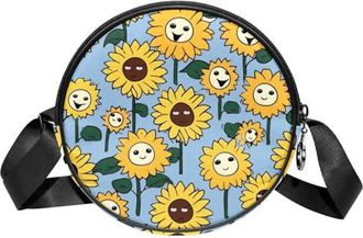 Generic Petit sac &agrave; bandouli&egrave;re rond pour femme, motif tournesol avec fermeture &eacute;clair, bretelles r&eacute;glables, style d&eacute;contract&eacute;, pour femmes et filles