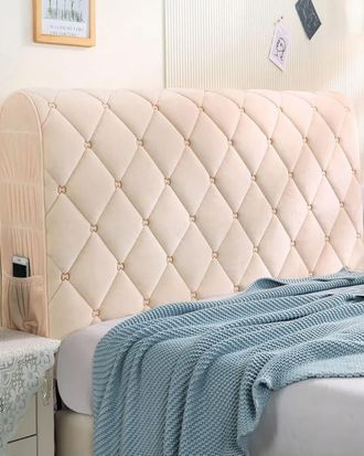 Generic Samtiger Dicker Bettkopfteil Bezug &Uuml;berzug f&uuml;r Doppelbetten, Queensize Betten und Kingsize Betten Kopfteil Bezug die Schlafzimmerdekoration Beige Gesa