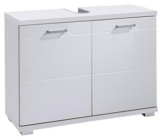 Byliving Waschbeckenunterschrank NEBRASKA / Korpus matt wei&szlig; / 2 T&uuml;ren Hochglanz wei&szlig; lackiert / Bad Waschtisch Unterschrank stehend / WABU 2-t&uuml;rig / B 80, H 5