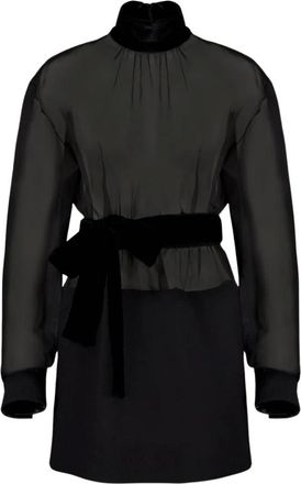 Dolce & Gabbana Femme, Robes, Noir, Taille: 38 FR Robe Courte en Cr&ecirc;pe de Laine et Organza