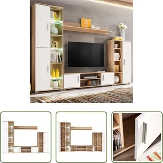 vidaXL Wohnwand - TV-Wohnwand mit LED-Leuchten Sonoma Eiche und Wei&szlig;