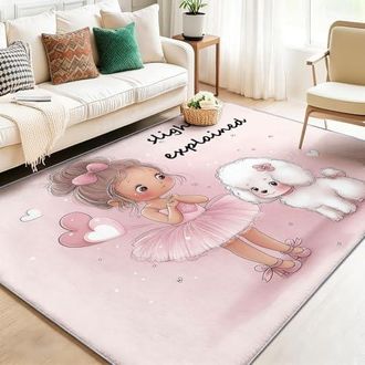 Generic Tapis de Salon Chambre Salle &agrave; Manger Adulte Bureau Design Fille De Ballet De Dessin Anim&eacute; Poil Court Fin Doux L&eacute;ger R&eacute;sistant 120 x 180 cm, Rose