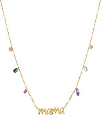 Luxenter 925 Sterlingsilber-Halskette mit mehrfarbigem Zirkonia in 18-Karat-Gold - Mama