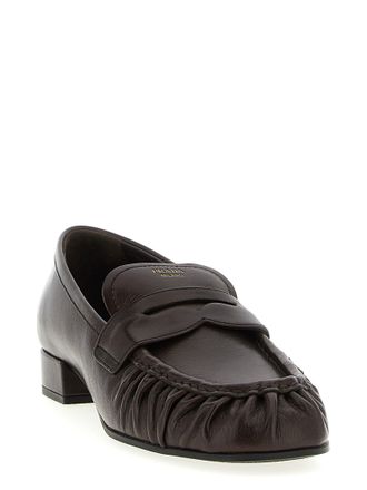 Prada Womens Brown Buffalo Leather Slip-On Loafers