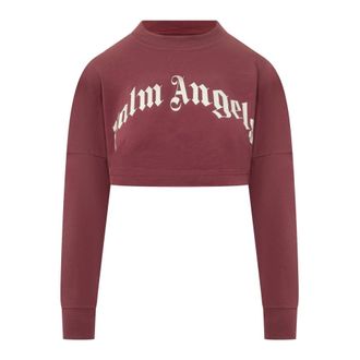 Palm Angels Curved Logo Cropped Sweatshirt - - Sweatshirts & Hoodies - Damen - Rot - 2XS