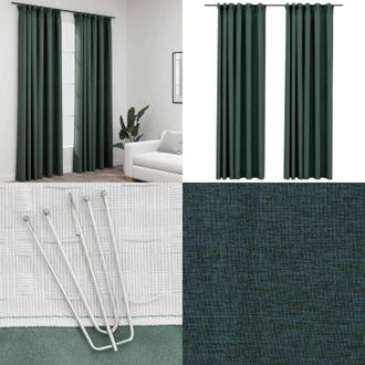 vidaXL Verdunkelungsvorh&auml;nge Haken Leinenoptik 2 Stk. Gr&uuml;n 140x245 cm - Verdunklungsvorh&auml;nge - Leinenlook - Wohnraumgestaltung - Vorh&auml;nge Gr&uuml;n