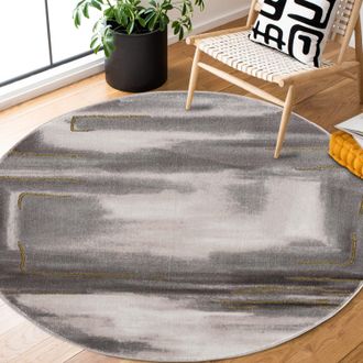Carpet City Teppich Wohnzimmer - Abstrakt 120 cm Rund Grau Meliert - Moderne Teppiche Kurzflor