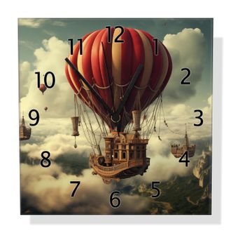 Wallario Design-Wanduhr Schiffe über den Wolken aus Glas, Motiv-Uhr Größe 30 x 30 cm, Schwarze Zeiger