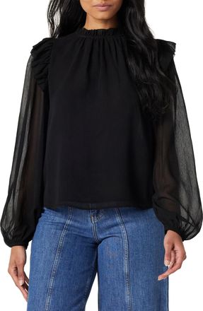 The Drop Feme Romantic Ruffle Shoulder Blouse Blusen, Schwarz, XXS