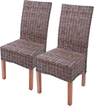 Mendler Lot de 2 chaises M44 salle &agrave; manger, rotin kubu/bois, 47x52x97cm - sans coussins