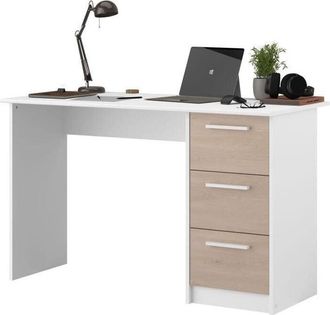 Parisot Bureau essentiel 3 tiroirs - D&eacute;cor chene et blanc - l 121,2 x p 55 x h 74,5 cm - Fabriqu&eacute; en France