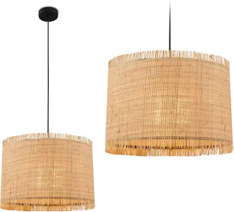 Briloner Pendelleuchte mit Strohschirm, E27 Fassung, max. 10 W, Boho, aesthetic, Hängeleuchte, Hängelampe Esstisch, Esszimmerlampe hängend, Wohnzimmerlampe, 40