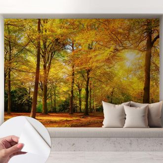 Tulup Carta Da Parati Autoadesiva - Fotomurale Adesivo - Soggiorno Moderno - Resistente - Foglie Dorate 208x146 Cm
