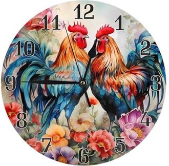 Generic Horloge murale vintage en forme de coq &agrave; laquarelle - Silencieuse - Fonctionnement &agrave; piles - Pour salon, chambre &agrave; coucher, cuisine, bureau