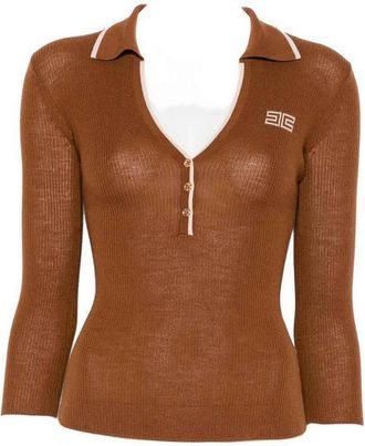 Elisabetta Franchi Pull &Agrave; Col V - Marron
