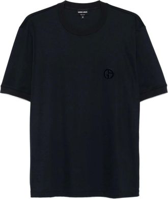 Giorgio Armani Homme, Tops, Noir, Taille: 42 FR T-shirt en jersey de coton avec logo brod&eacute;