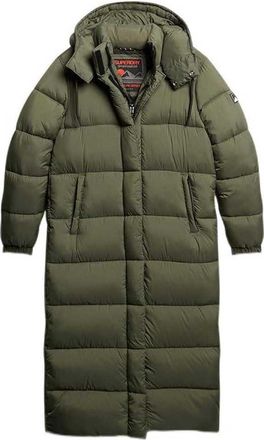 Superdry Damen Langer Ripstop Steppmantel Fu&szlig;ball Dunkel Moos Raster 36