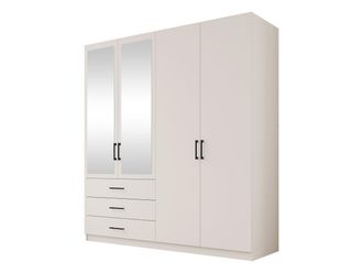 Mirjan24 Dreht&uuml;renschrank Pirelo 4D, Kleiderschrank mit 3 Schubladen, Spiegel und 2 Kleiderstangen, Eleganter Schlafzimmerschrank mit Spiegelt&uuml;ren, Jugendzimme