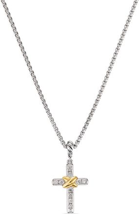 David Yurman collier Petite Cross en argent sterling pav&eacute; de diamants (20,8 mm)