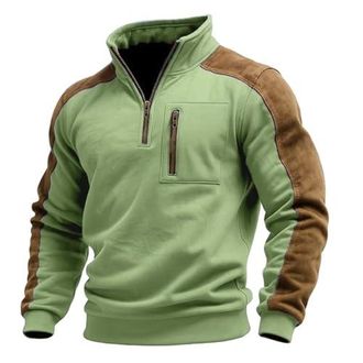 Generic Sweat-shirt en polaire vintage &agrave; manches longues avec fermeture &eacute;clair quart de tour pour homme, vert clair, 3XL