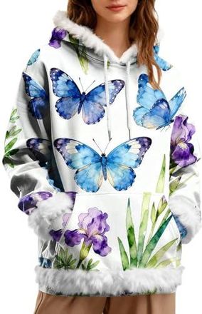 Generic Sweat à capuche surdimensionné de Noël pour homme et femme - Bordure unie - Manches longues - Avec poches - Pull de Noël 2025 pour femme - Moelleux, H