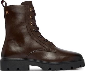 Tommy Hilfiger Schn&uuml;rschuhe TH Stud Leather Lace-Up Boot FW0FW09571 Braun