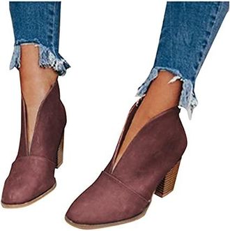 Generic Bottes courtes pour femmes Bottes &agrave; talon en cuir Bottes Fahsion Empil&eacute;es Bottes pour femmes Plan de paiement S, Rouge, 40 EU