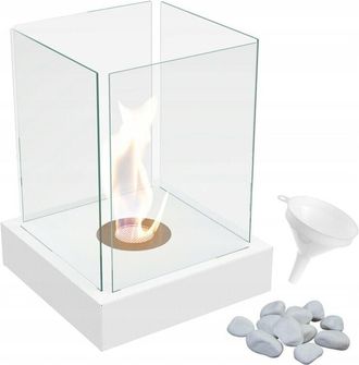 Kratki Tischkamin Bioethanol TANGO4 T&Uuml;V wei&szlig; Deko Steine Set
