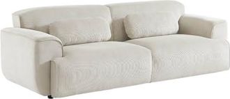 Sweeek Canapé 3 Places. Tissu Velours côtelé Blanc crème. 2 Coussins déhoussables. Wallas L 230 x P 98 x H 73cm