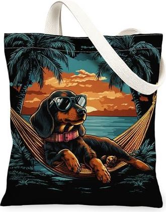 Generic Sac fourre-tout en toile motif teckel cool pour faire du shopping 33 x 38,1 cm, sac d&eacute;picerie r&eacute;utilisable en tissu &agrave; bandouli&egrave;re pour femme, peinture