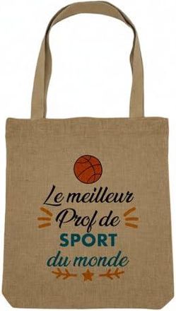 Fabulous Sac Shopping Tote Bag Aspect Lin - Le Meilleur Prof de Sport du Monde Basket Ballon Equipe - Sac de Courses Toile Epaisse 360g Beige Naturel Cabas Por