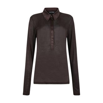 Tom Ford Seiden-Polohemd mit langen &Auml;rmeln - - Tops - Damen - Braun - XS