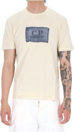 C.P. Company C.p. Company, Homme, Tops, Beige, Taille: S T-shirt en jersey de coton 24/1 avec logo