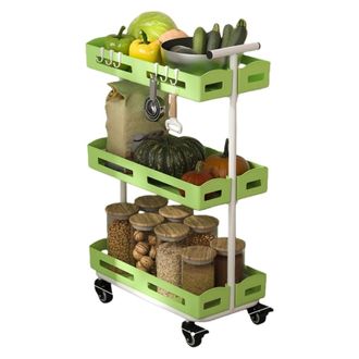 Generic Küchenwagen aus Kunststoff,Schmaler Rollwagen mit Kunststoffablage & Feststellbaren Rädern, Multifunktionaler Aufbewahrungswagen mit 3 Ebenen für Küch