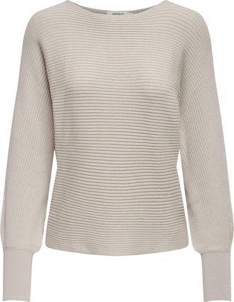 Only Damen Kurzer Strickpullover | Knitted Basic Stretch Sweater | Langarm Shirt U-Boot ONLADALINE, Farben:Beige, Gr&ouml;&szlig;e:M