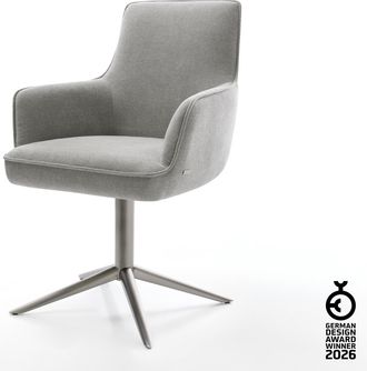 DELIFE Drehstuhl Heira-Flex mit Armlehnen Strukturstoff Soft Grau Fu&szlig;kreuz Graphit 360&deg; drehbar Wippfunktion Taschenfederkern, Esszimmerst&uuml;hle