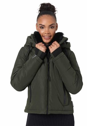 Navahoo Damen Jacke Winter Steppjacke warm Kapuze gesteppt B981 [B981-Mitlieb-Dark-Olive-Gr.L]