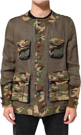 Dolce & Gabbana Camouflage Leinenhemdjacke - - Jackets - unisex - Mehrfarbig - L