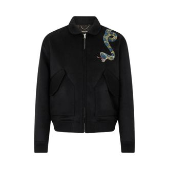 Roberto Cavalli Homme, Vestes, Noir, Taille: S Blouson aviateur noir avec broderie serpent