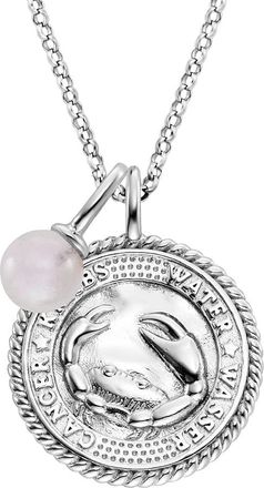 Engelsrufer Damen Halskette aus Sterling Silber und Sternzeichen Krebs Anhänger - besetzt mit 2 Zirkonia Steinen und einem Rosenquarz Stein Anhänger - Länge: 50cm