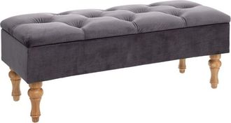 Atmosphera Banquette de Rangement Industrielle en Bois de Chêne Clair et Velours Gris avec Porte et Pieds, Dimensions 102x41x38 cm