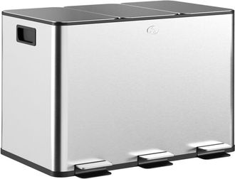 HOMCOM Poubelle de cuisine - HOMCOM - 3 compartiments de 10L - seaux int&eacute;rieurs amovibles - acier inoxydable - 49,6x34,5x38,6cm - argent
