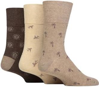 SockShop Gentle Grip Homme Chaussettes - Coton doux, Vacances Thème Dessus doux en nid dabeille à motif et non contraignant, 3 Paire Taille 39-45 Palmier/Avion