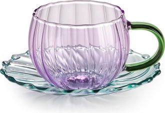 IVV sahara set 2 amethyst coffee cups with green handle/turquoise saucer cl 7