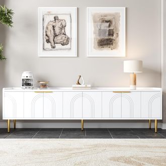 Generic Merax TV-Schrank Lowboard modernes TV-M&ouml;bel, 170x35x47,5 cm mit strukturierter T&uuml;r, goldene Griffe & F&uuml;&szlig;e, Stauraum & Kabelmanagement f&uuml;r Wohnzimmer,W