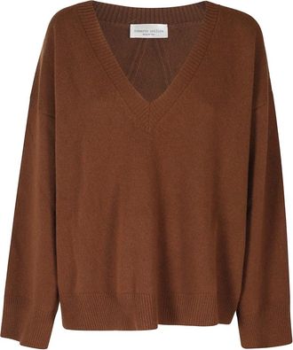 Roberto Collina Pull &agrave; col en V en laine m&eacute;rinos - Femme - Pulls - Brun - Taille: 36 FR
