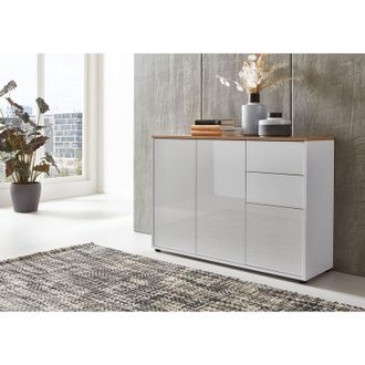 BMG M&ouml;bel BMG M&ouml;bel Kommode &raquo;Mailand 10 Artisan&laquo; (in wei&szlig;-Oberboden Artisan Eiche/Hochglanz wei&szlig;), Schubladenkommode Anrichte Sideboard